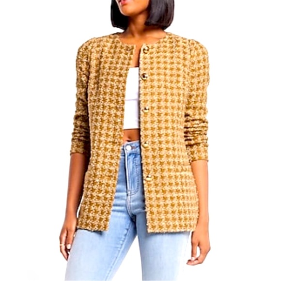 Express | Jackets & Coats | Nwt Express Gold Tweed Business Casual ...